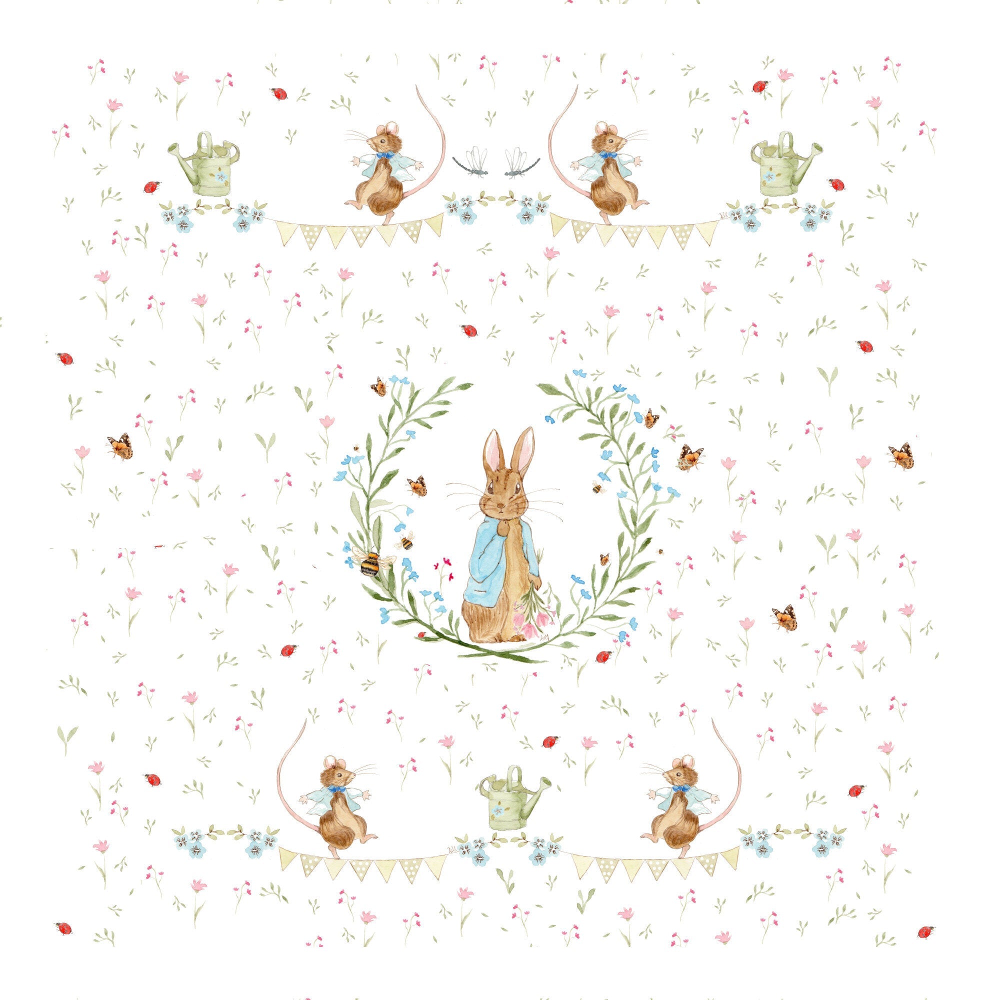 Amiably True: Peter Rabbit Panel, Peter in Wreath - Willow Cottage Quilt Co